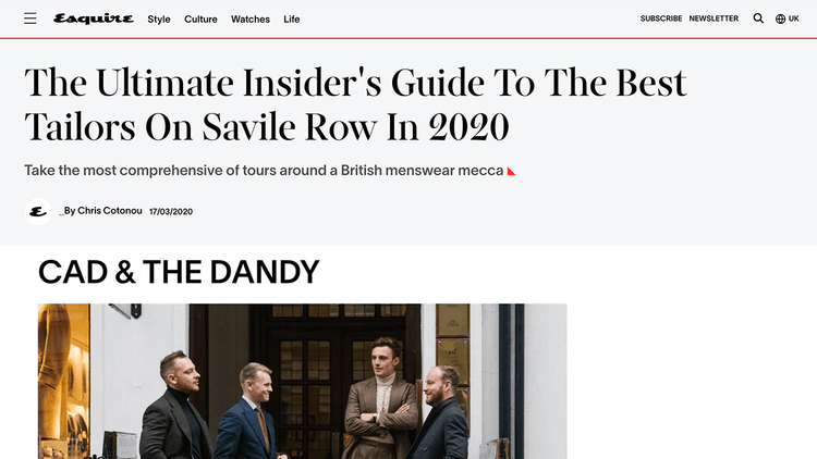 Esquire – Insiders Guide to Savile Row – Cad & The Dandy Savile Row